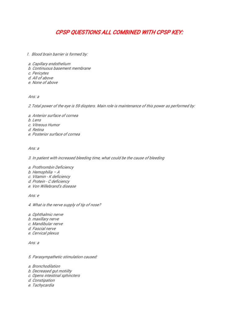 CPSP Exam Questions and Answers | PDF | Kidney | Adenoma