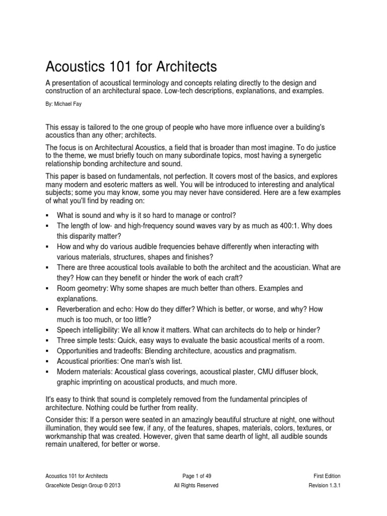 Acoustics 101 For Architects | PDF | Sound | Decibel