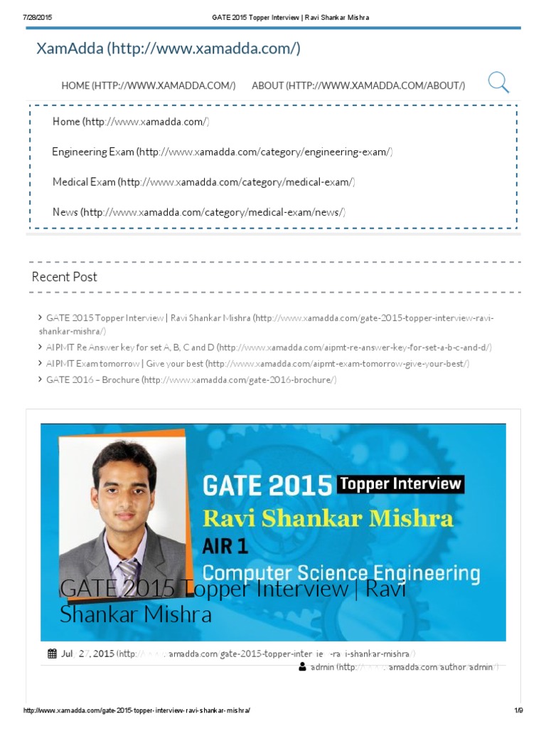 GATE 2015 Topper Interview - Ravi Shankar Mishra | PDF | Science And Technology | Computing