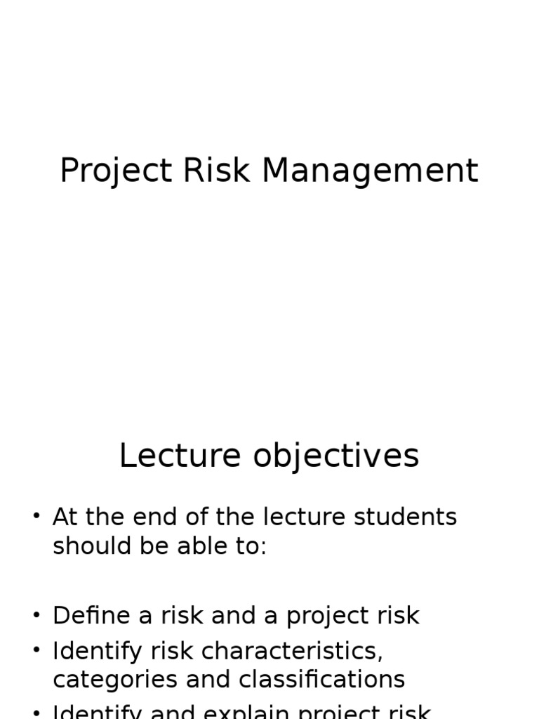 Lecture 10 Project Risk Management | PDF | Risk Management | Risk