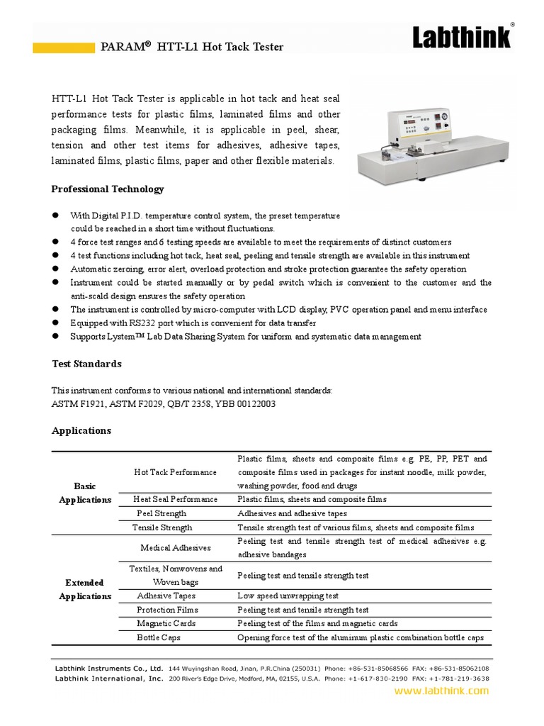 HTT L1 Hot Tack Tester | Ultimate Tensile Strength | Adhesive