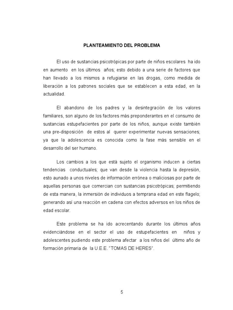 Planteamiento Del Problema Drogas (Corregido) | La dependencia de sustancias | Cannabis (Droga)