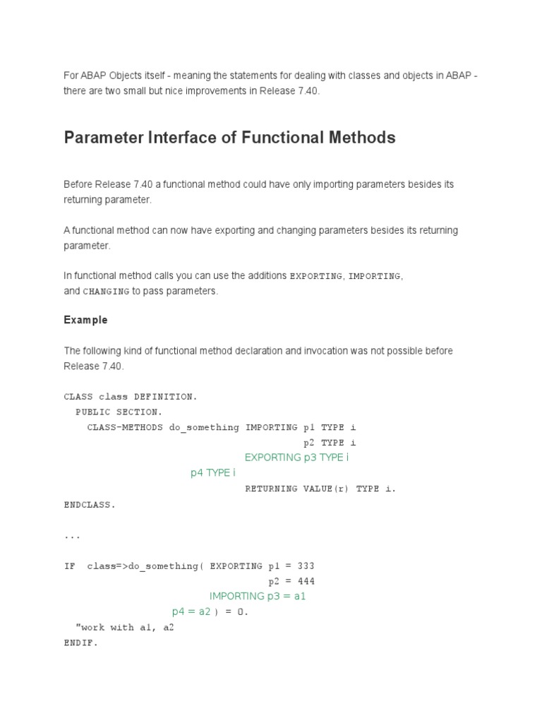 Abap Objects - Abap 7.40 | PDF | Interface (Computing) | Parameter ...