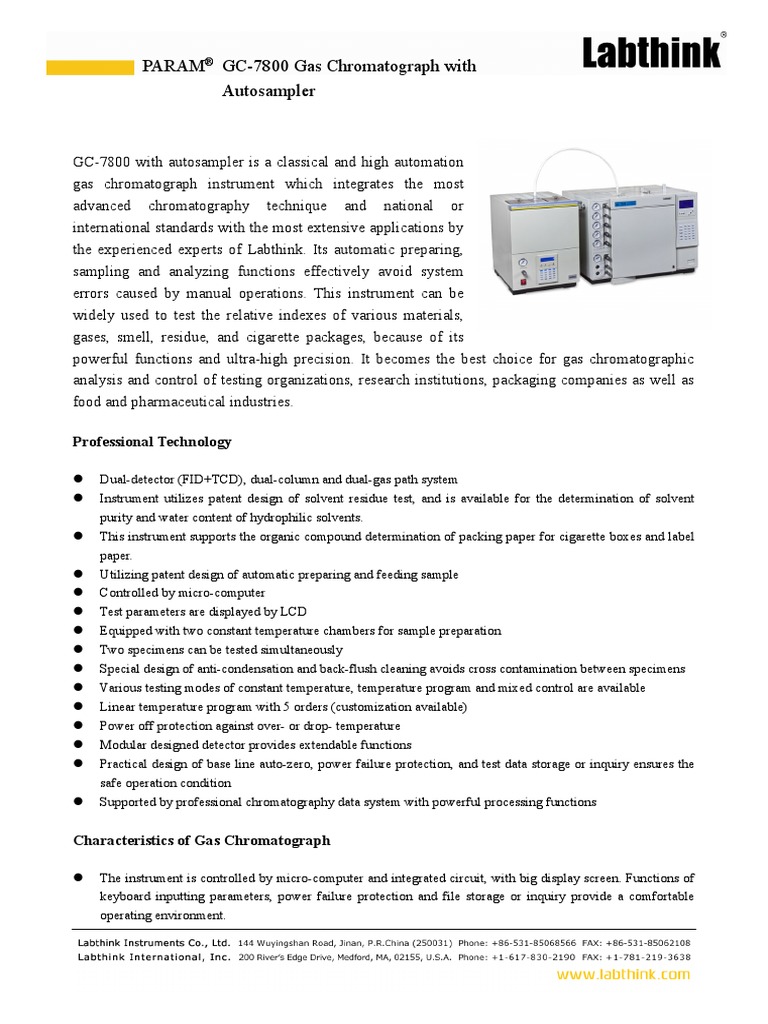 GC 7800 Gas Chromatograph With Autosampler | PDF | Gas Chromatography ...