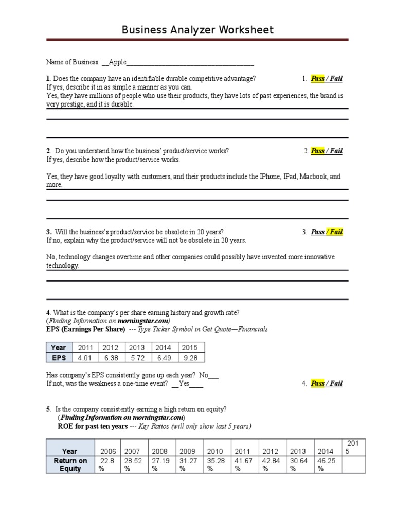 Business Analysis Worksheet 4 | PDF | Price–Earnings Ratio | Inflation