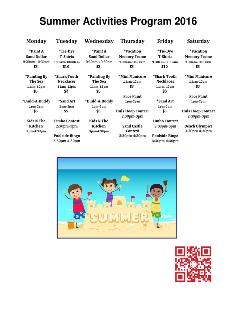 Summer Activities Program Schedule 2016 | PDF