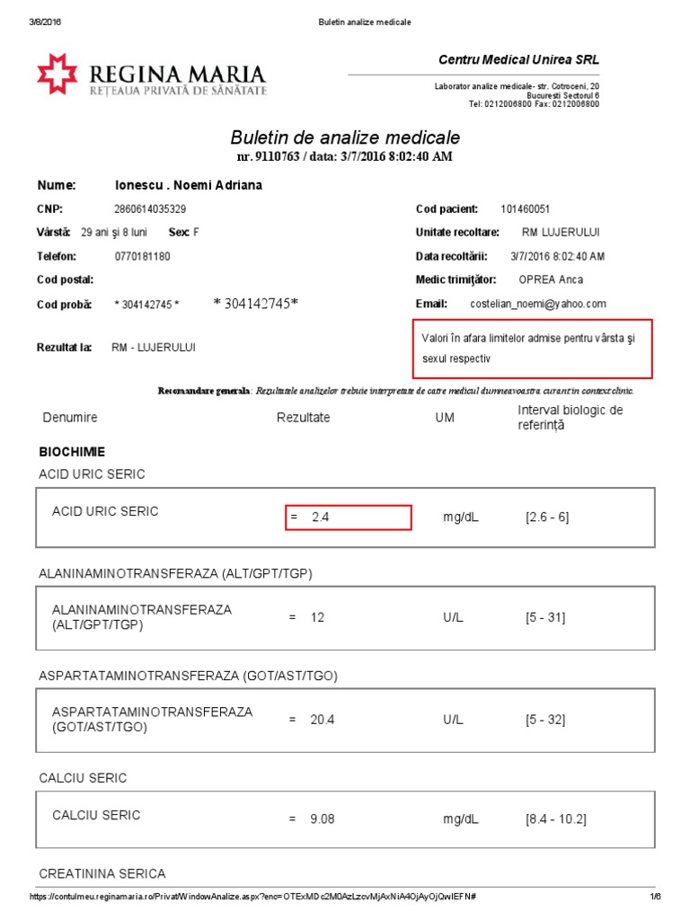 Analize Medicale Interpretare Valori – BXSJRA