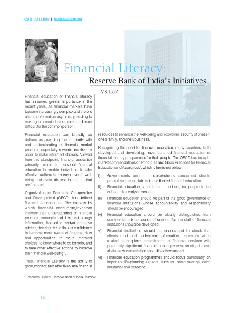 RBI Financial Literacy Initiatives | PDF | Financial Literacy ...