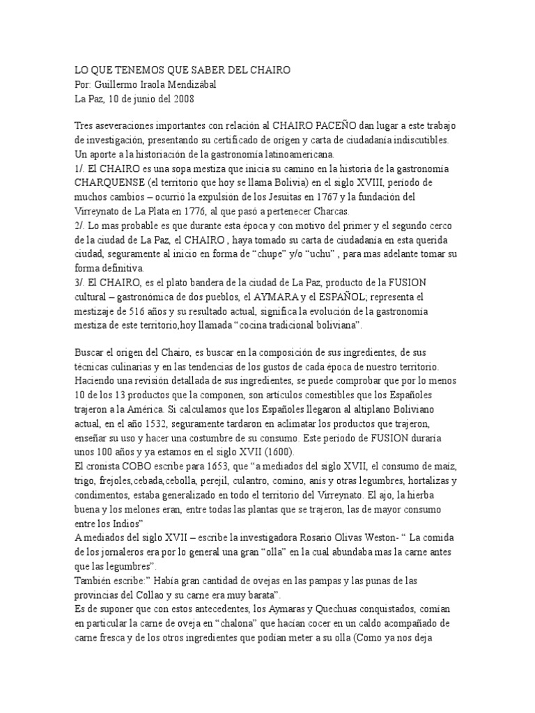 Lo Que Tenemos Que Saber Del Chairo | PDF | Alimentos | Cocina