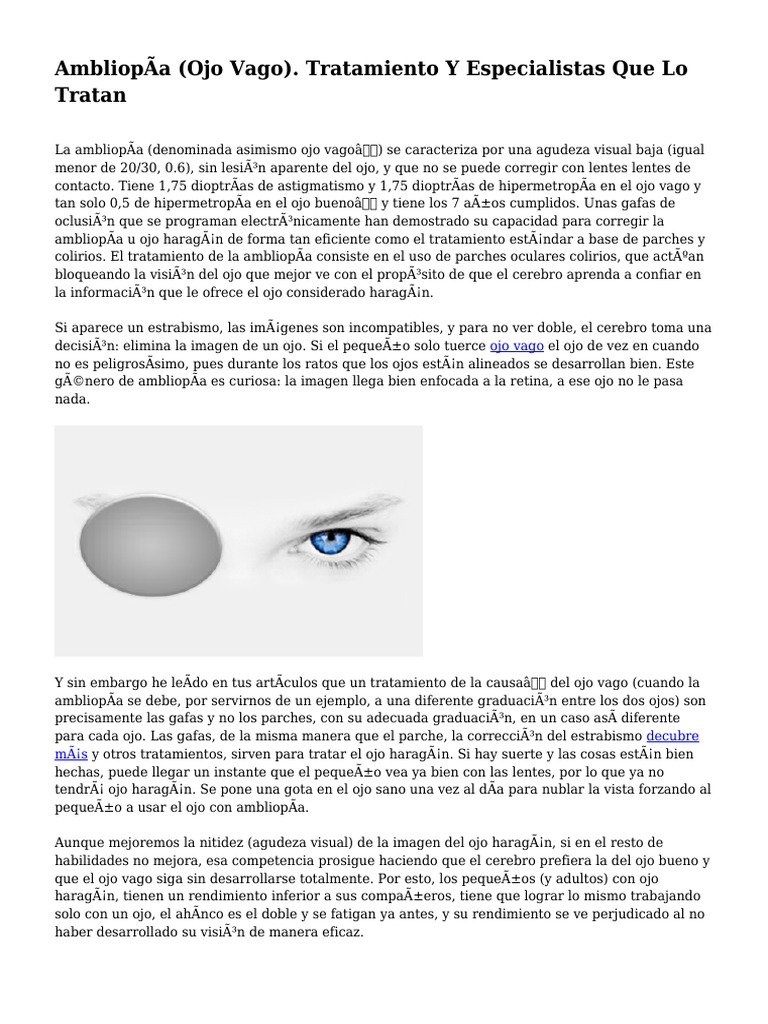 Ambliopía (Ojo Vago). Tratamiento Y Especialistas Que Lo Tratan | Ojo ...
