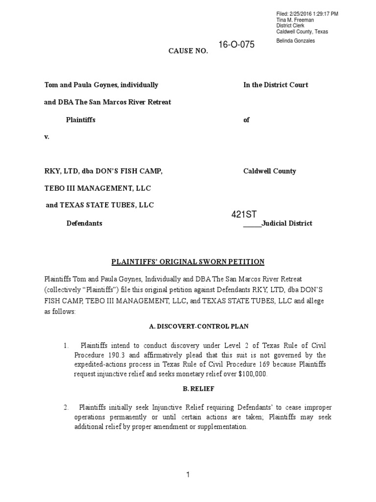 Caldwell Co Nuisance Suit Petition | Nuisance | Damages