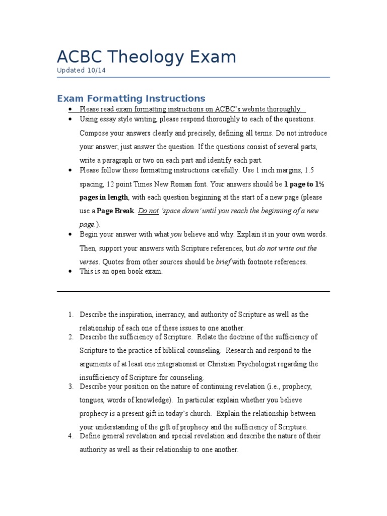 ACBC Theology Exam | PDF | Justification (Theology) | Sanctification