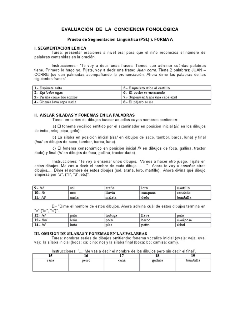 Ev de La Conciencia Fonológica PSL Formaa Jiménez | Descargar gratis ...