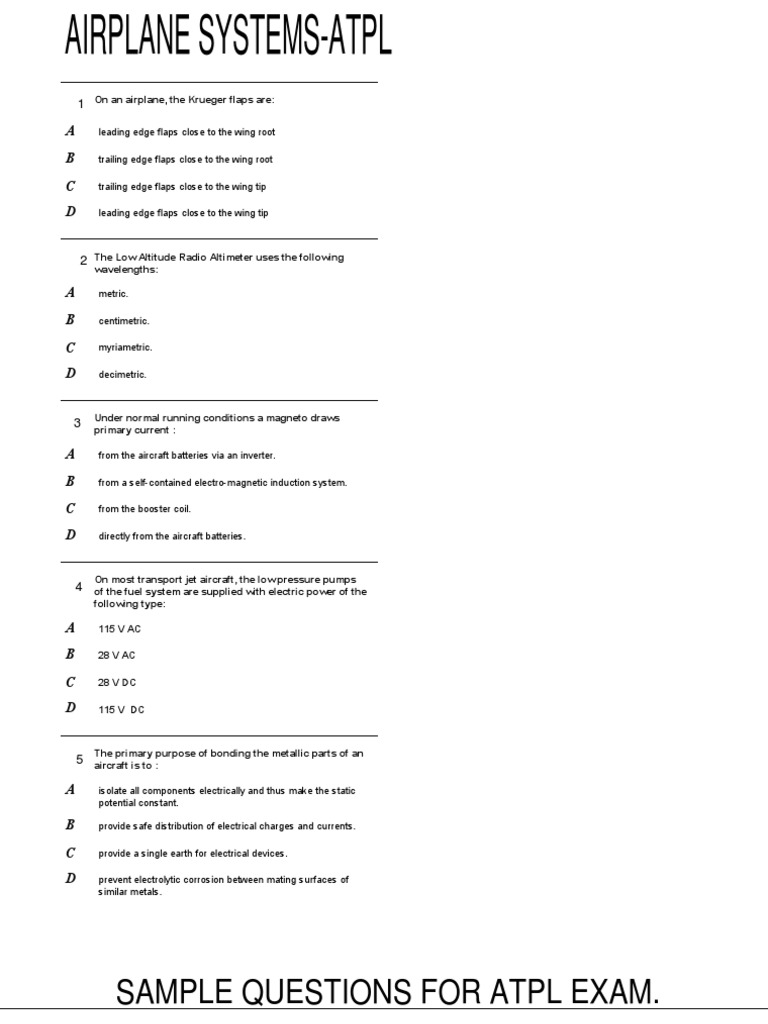 Sample Questions For Atpl Exam.: A B C D | PDF