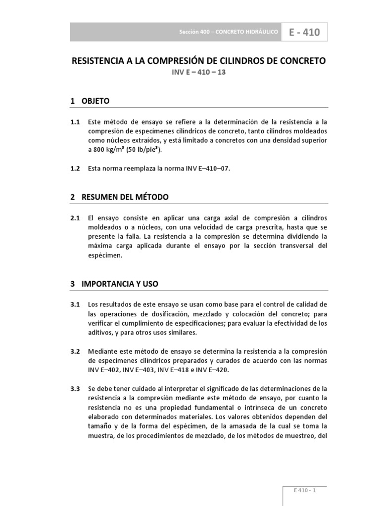 Norma INVIAS E-410 Resistencia A La Compresión de Cilindros de Concreto | PDF | Calibración | Esfera