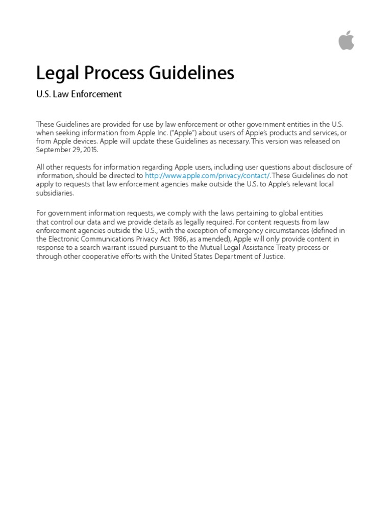 Apple Legal Process Guidelines Us | PDF | I Cloud | Ios