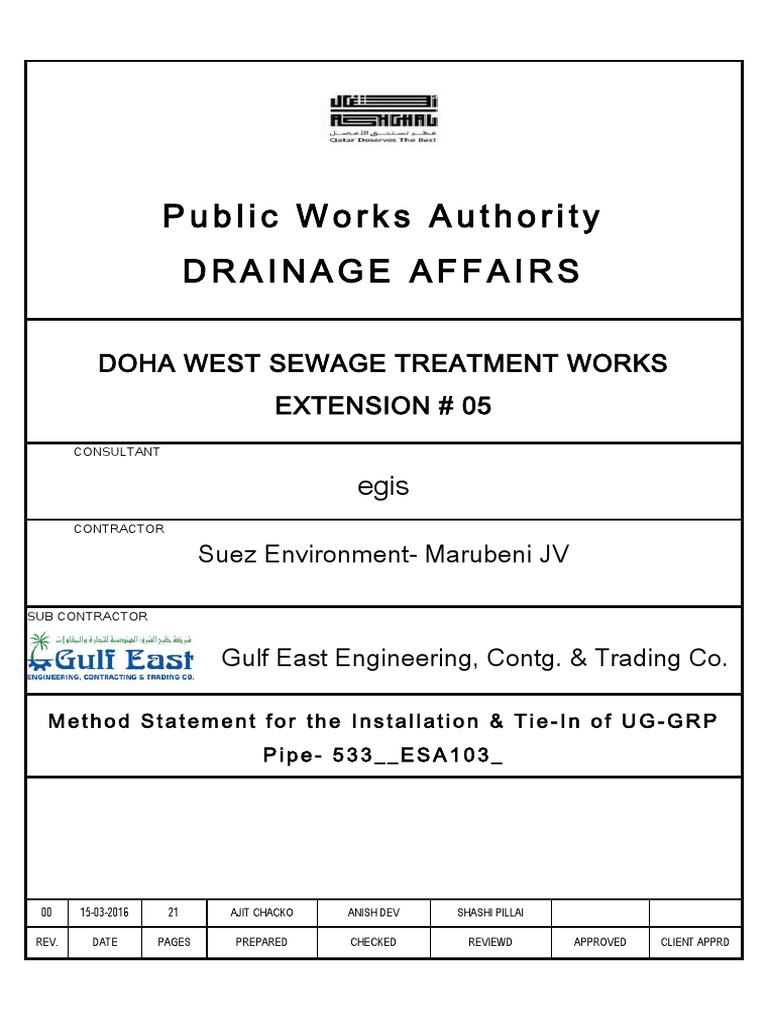Installation Method for UG-GRP Pipeline | PDF | Pipe (Fluid Conveyance ...