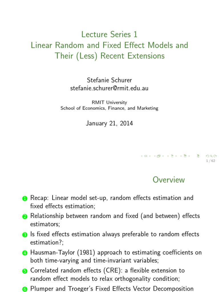 Linear Random & Fixed Effects Models | PDF | Ordinary Least Squares ...