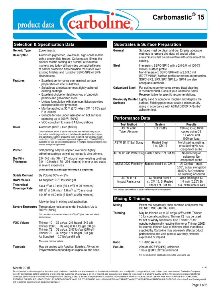 Carbomastic 15 PDS | PDF | Rust | Manmade Materials
