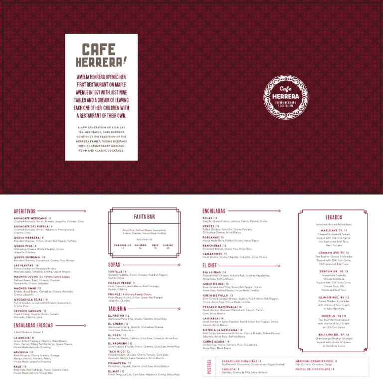 Cafe Herrera Main Menu - Downtown Dallas | PDF | Gastronomy | Restaurants