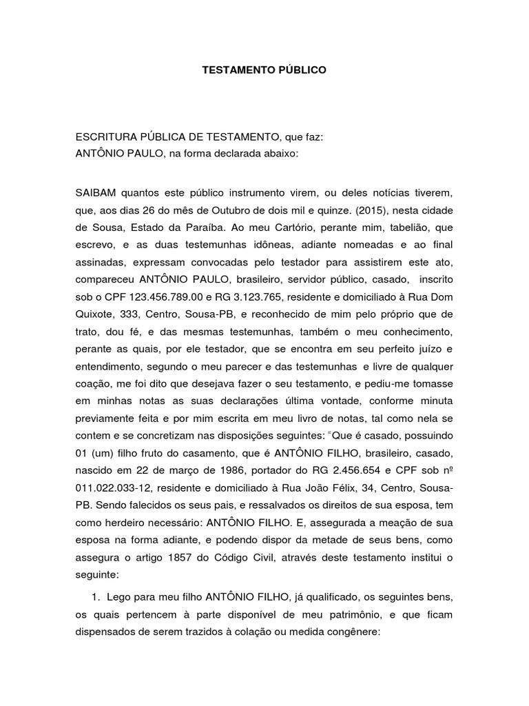 Testamento Público | PDF | Testamento | Casamento
