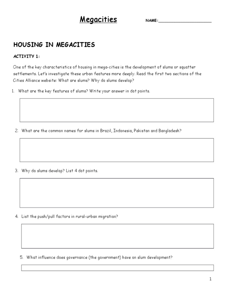 Megacities Worksheet | PDF