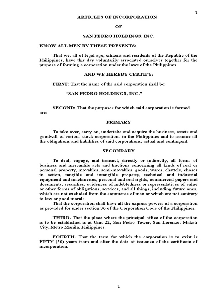 Articles of Incorporation | PDF | Proxy Voting | Board Of Directors