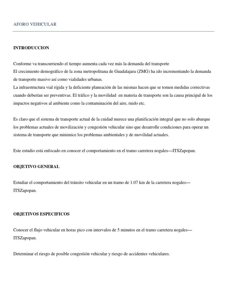Aforo Vehicular | PDF | La congestión del tráfico | Transporte