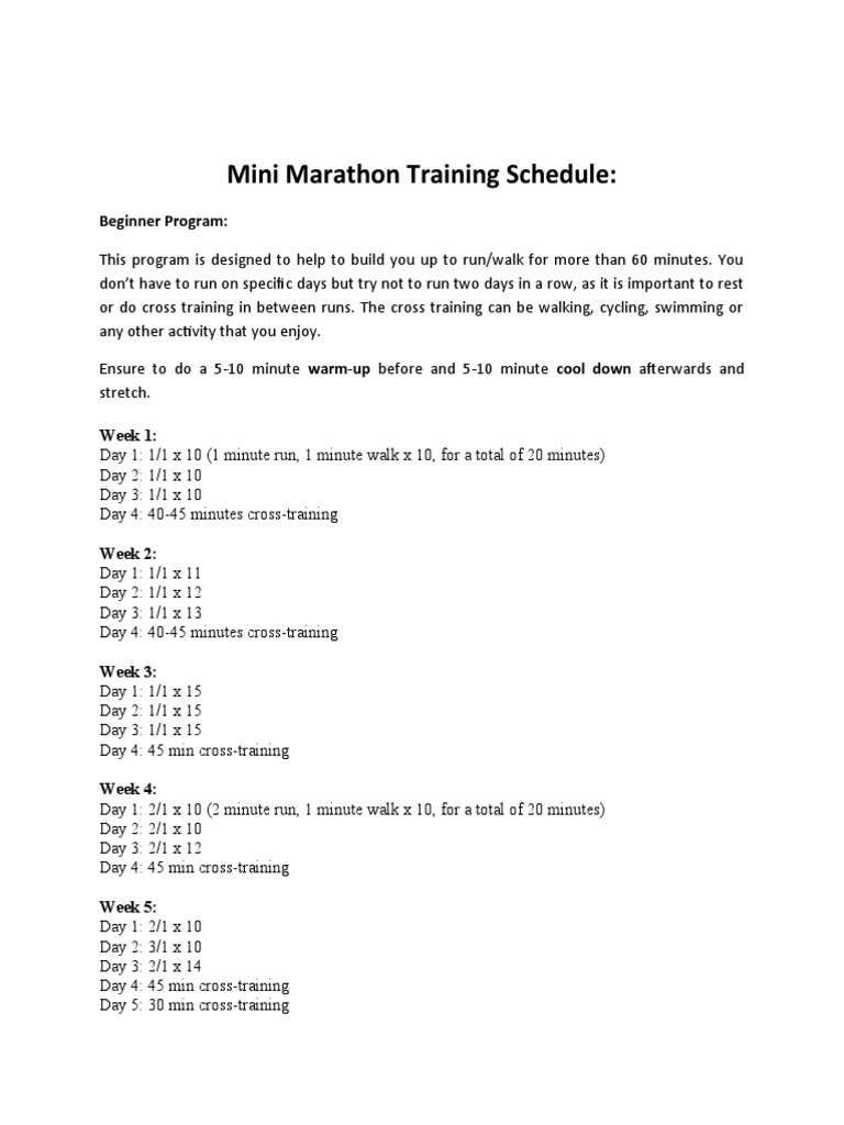 Beginner Mini Marathon Training Plan | PDF