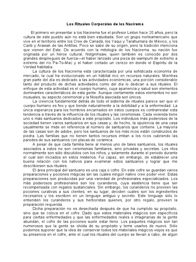 Los Rituales Corporales de Los Nacirema | PDF | Rituales | Sadomasoquismo