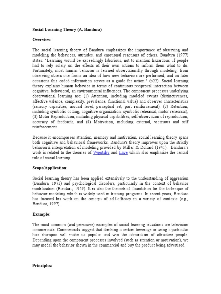 Social Learning Theory | PDF | Reinforcement | Self Efficacy