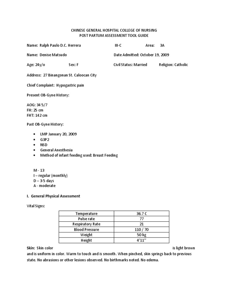 I. General Physical Assessment | PDF | Infants | Childbirth