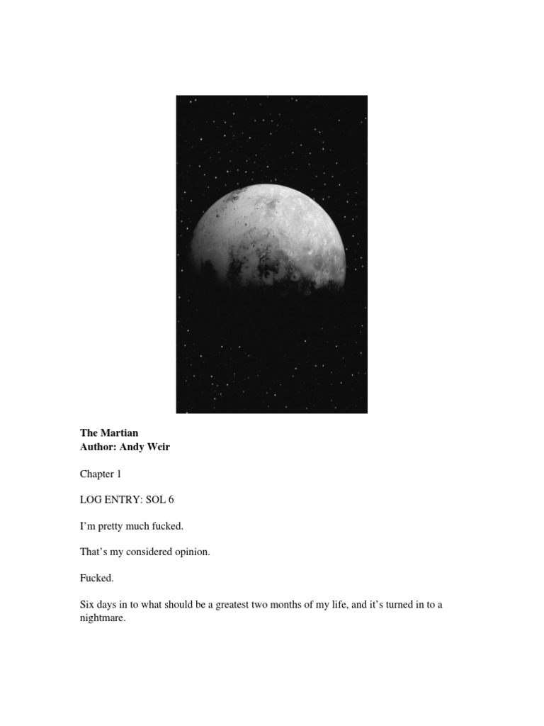 Mars Mission Log: Mark Watney's Struggle | PDF | Carbon Dioxide ...