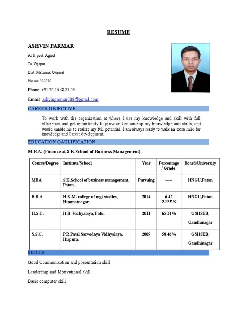 Resume Ashvin Parmar: Email | PDF | Career & Growth | Business