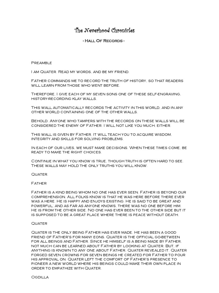 The Neverhood Chronicles Hall of Records | PDF | Wife | Marriage