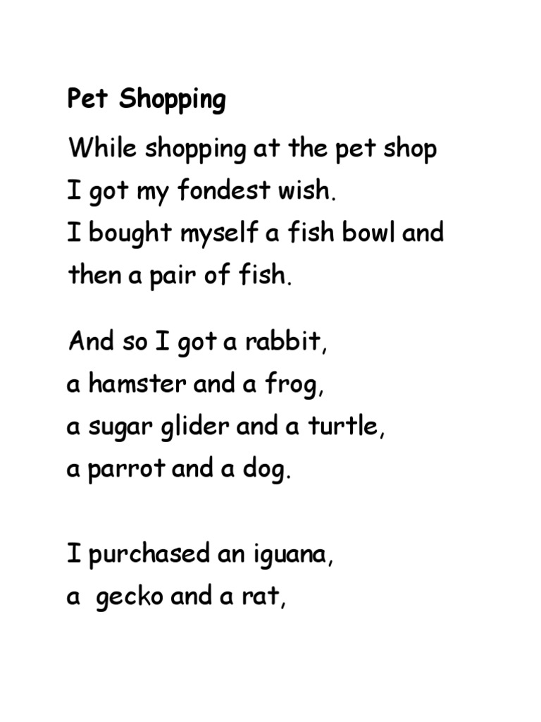 Poem Pet Shopping | PDF | Domesticated Animals | Animals And Humans