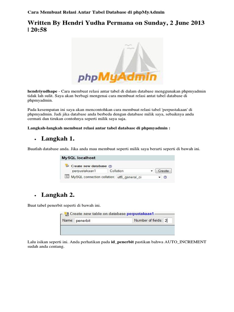 Cara Membuat Relasi Antar Tabel Database Di PhpMyAdmin | PDF