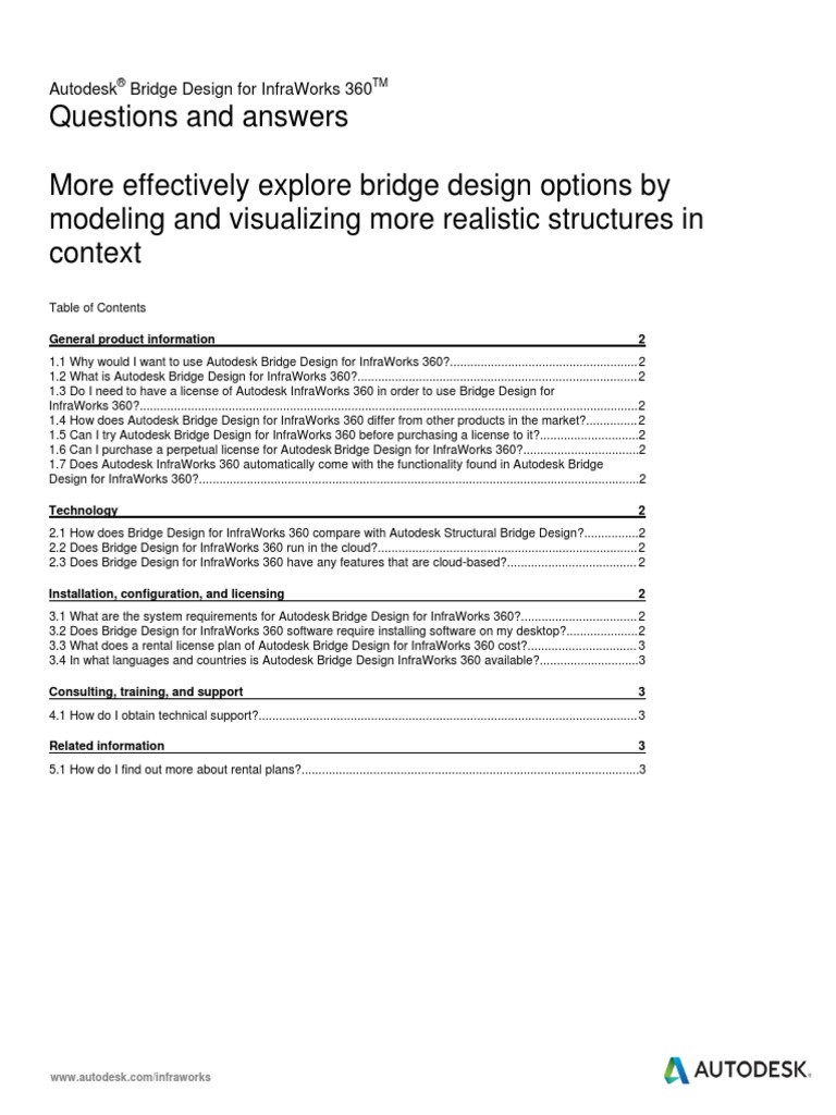 Bridge Design For InfraWorks 360 FAQ's | PDF | Autodesk | Design