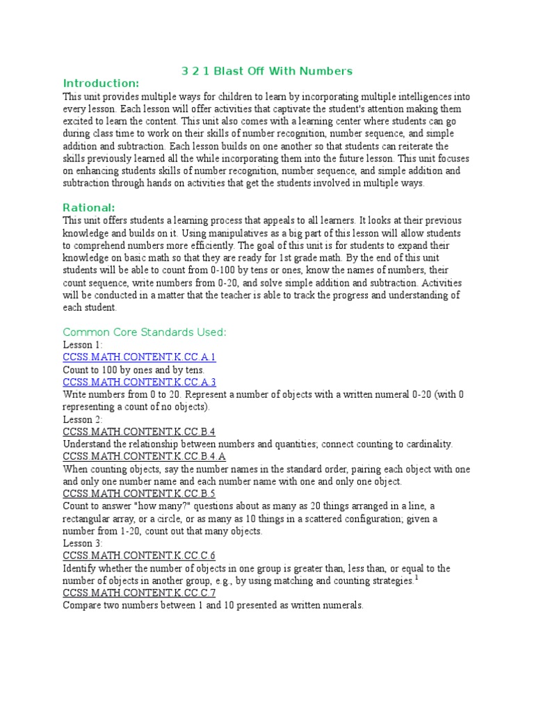 Number Recognition Math Unit | PDF | Educational Assessment | Lesson Plan