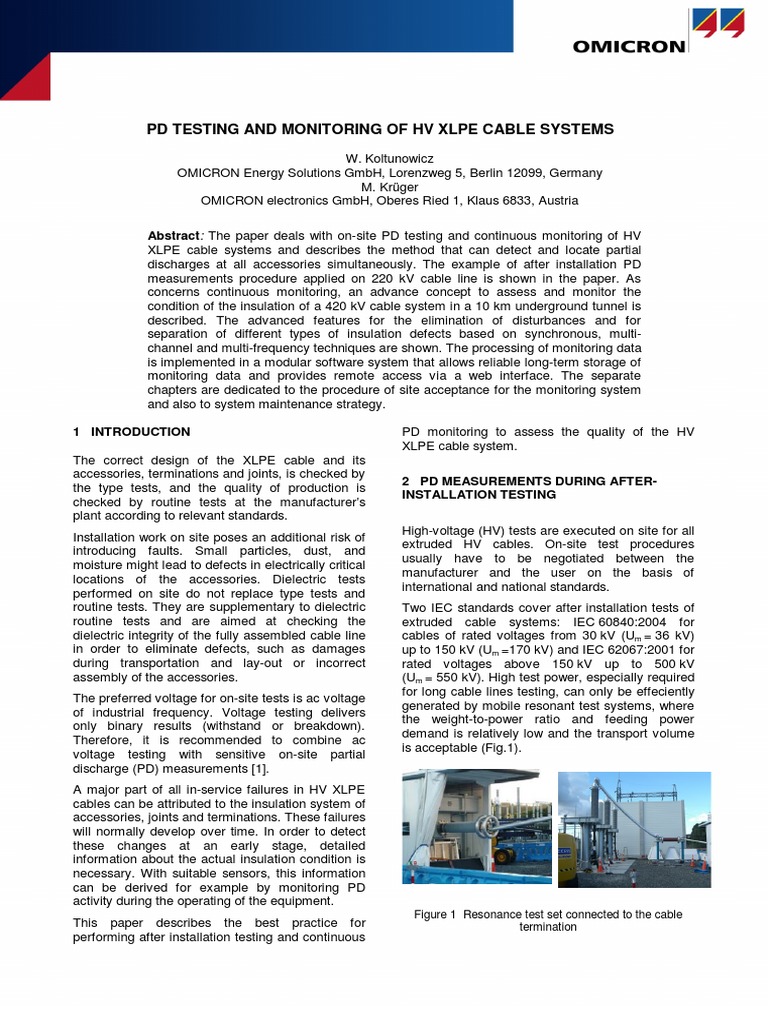 PD Testing and Monitoring of HV XLPE Cable Systems ENU | PDF | Signal ...