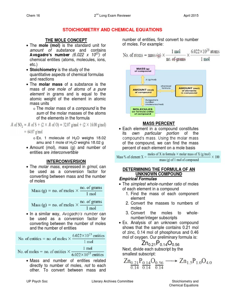 Stoichiometry and Chemical Equations (LE2 Reviewer) | PDF | Mole (Unit ...