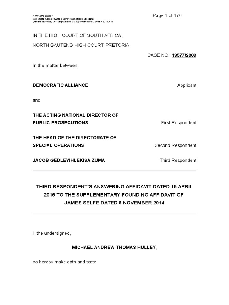 Jacob Zuma Affidavit | PDF | Jacob Zuma | Prosecutor