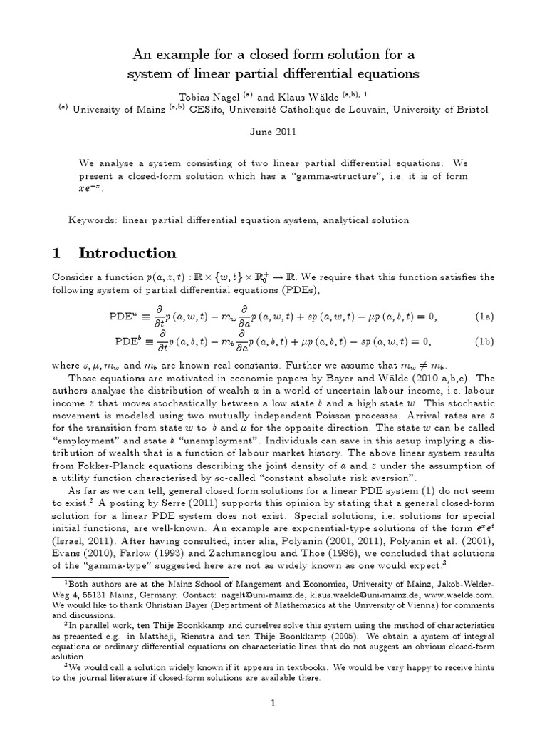 An Example For A Closed-Form Solution For A System of Linear Partial Di ...