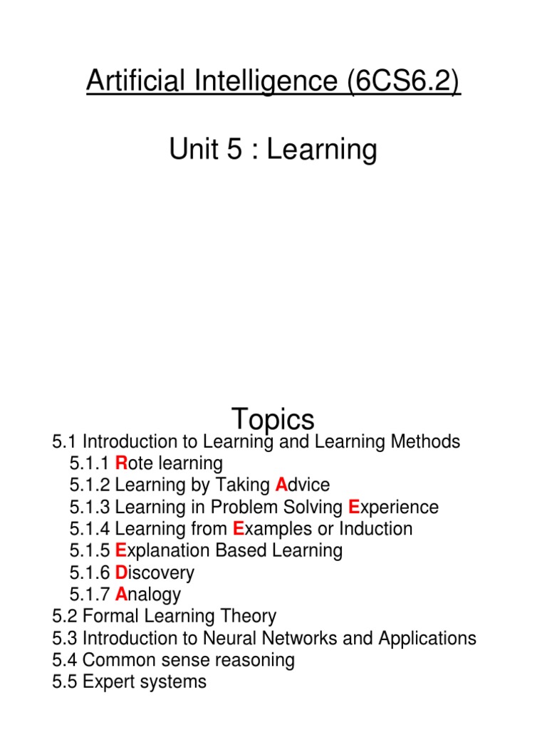 6CS6.2 Unit 5 Learning | Download Free PDF | Learning | Artificial ...
