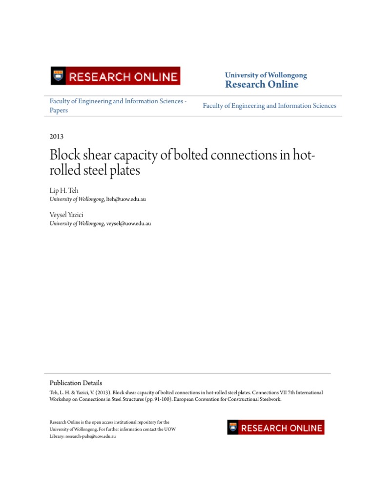 Block Shear Capacity in Steel Plates | PDF | Yield (Engineering) | Fracture