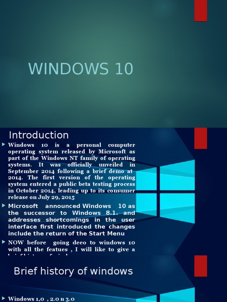 Presentation On Windows 10 | PDF | Windows 10 | Windows 8