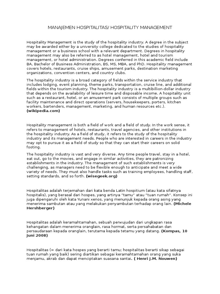 Konsep Manajemen Hospitalitas | PDF | Hospitality Industry | Hotel