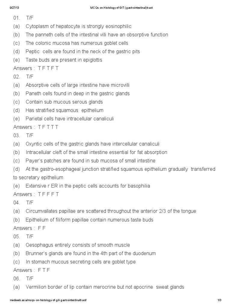 MCQs On Histology of GIT (Gastrointestinal) Tract | Stomach ...