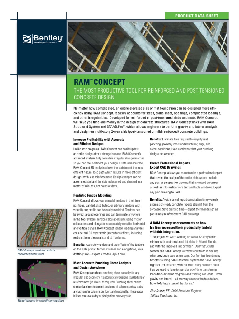 Ram Concept Datasheet | PDF | Prestressed Concrete | Computer Aided Design