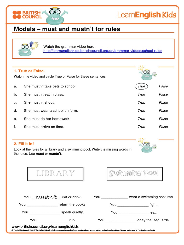 Grammar Worksheet Must Mustnt Rules GWG School Rules Final | PDF
